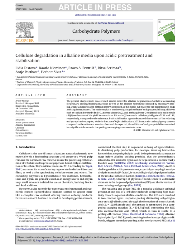 (PDF) Cellulose degradation in alkaline media upon acidic pretreatment