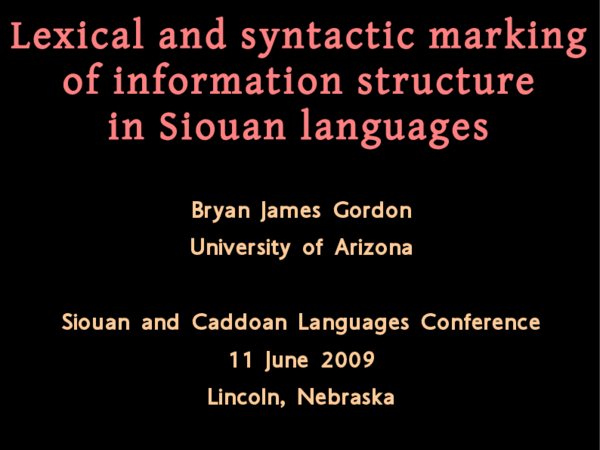 (PDF) Lexical and syntactic marking of information structure in Siouan languages