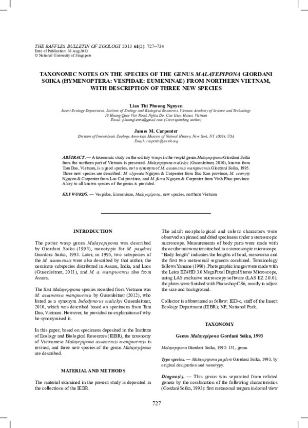 (PDF) Taxonomic notes on the species of the genus Malayepipona Giordani ...