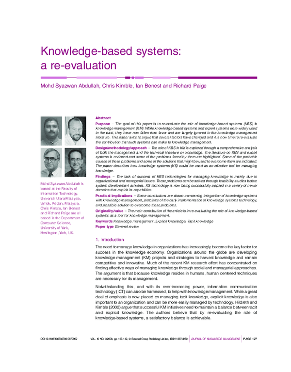 (PDF) Knowledge-Based Systems – A Re-Evaluation.