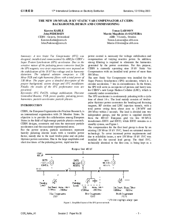 (PDF) The new 150 Mvar, 18 kV Static Var Compensator at CERN: background, design and commissioning