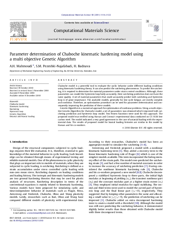 Pdf Parameter Determination Of Chaboche Kinematic Hardening Model