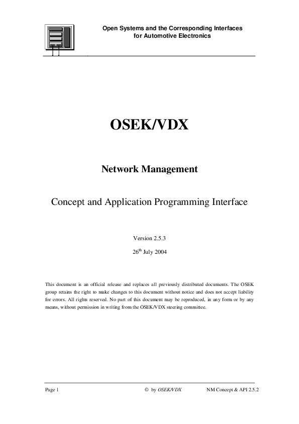 OSEK/VDX Open Systems and the Corresponding InterfacesOSEK/VDX Network Management Concept and ...