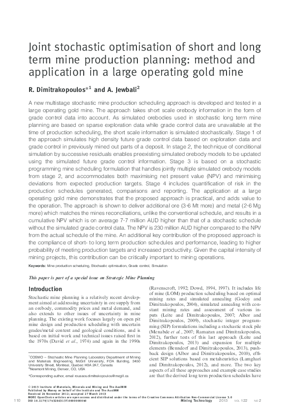 (PDF) Joint stochastic optimisation of short and long term mine production planning: method and ...