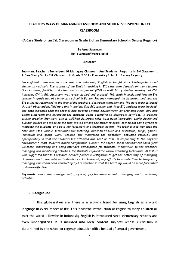 (PDF) TEACHER’S WAYS OF MANAGING CLASSROOM AND STUDENTS’ RESPONSE IN ...