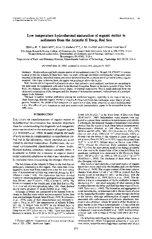 (PDF) Low temperature hydrothermal maturation of organic matter in ...