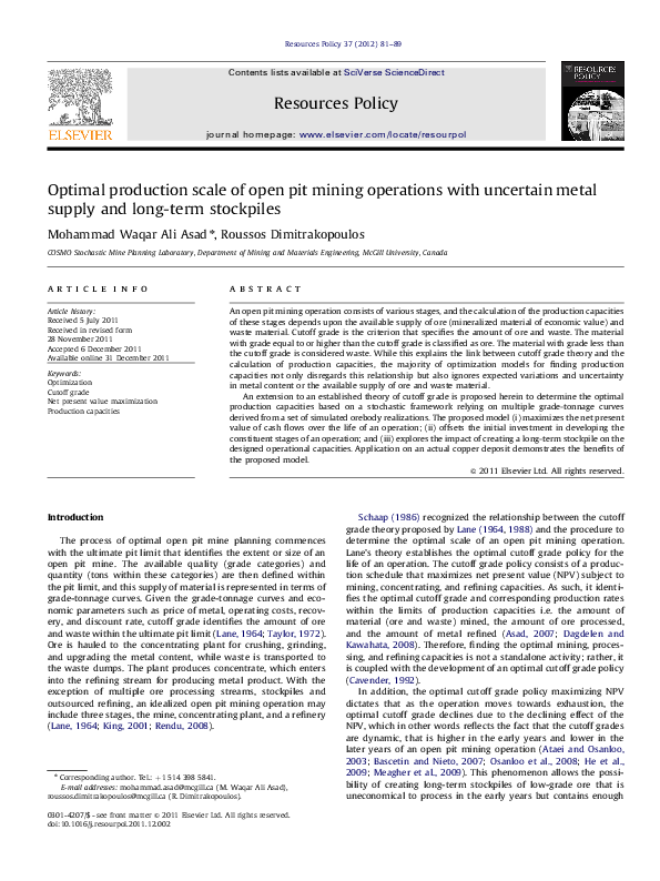 Pdf Optimal Production Scale Of Open Pit Mining Operations With