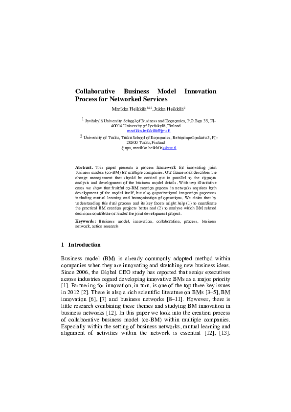 (PDF) Collaborative Business Model Innovation Process for Networked Services