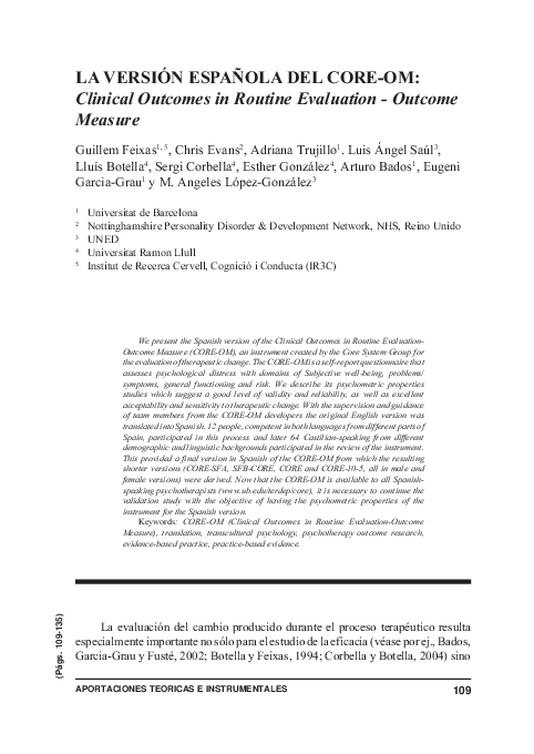 (PDF) La versión española del CORE-OM: Clinical Outcomes in Routine ...