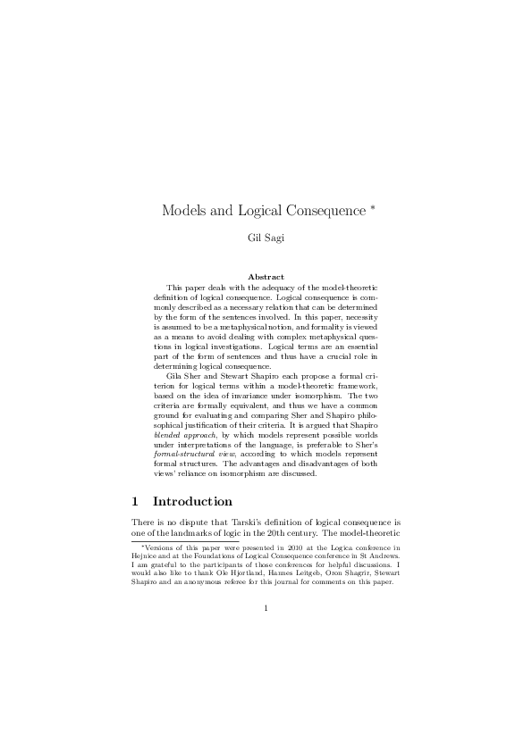 (PDF) Models and Logical Consequence (penultimate)