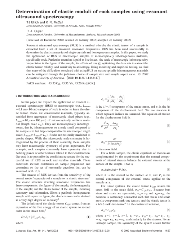 (PDF) Determination of elastic moduli of rock samples using resonant ...