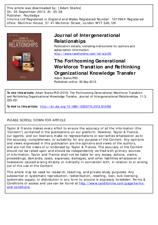 (PDF) The Forthcoming Generational Workforce Transition and Rethinking ...