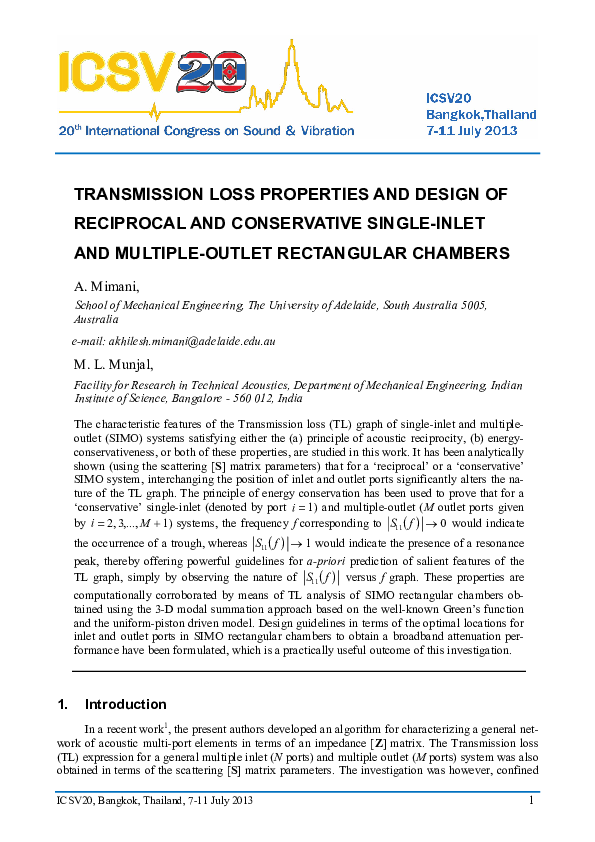 (PDF) TRANSMISSION LOSS PROPERTIES AND DESIGN OF RECIPROCAL AND ...