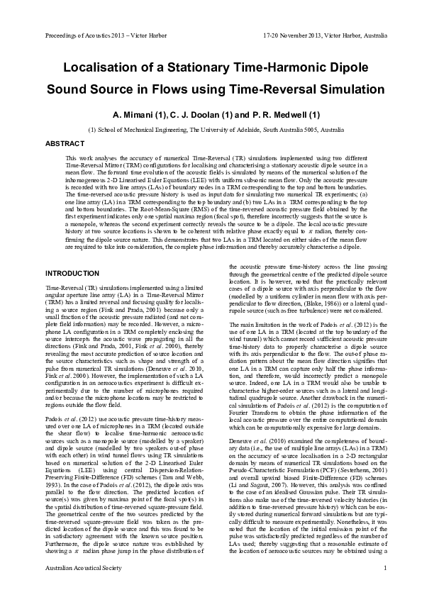 (PDF) Localisation of a Stationary Time-Harmonic Dipole Sound Source in Flows using Time ...