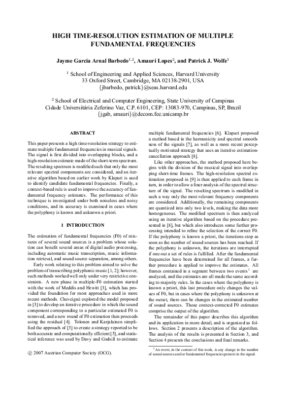 (PDF) High Time-Resolution Estimation of Multiple Fundamental Frequencies