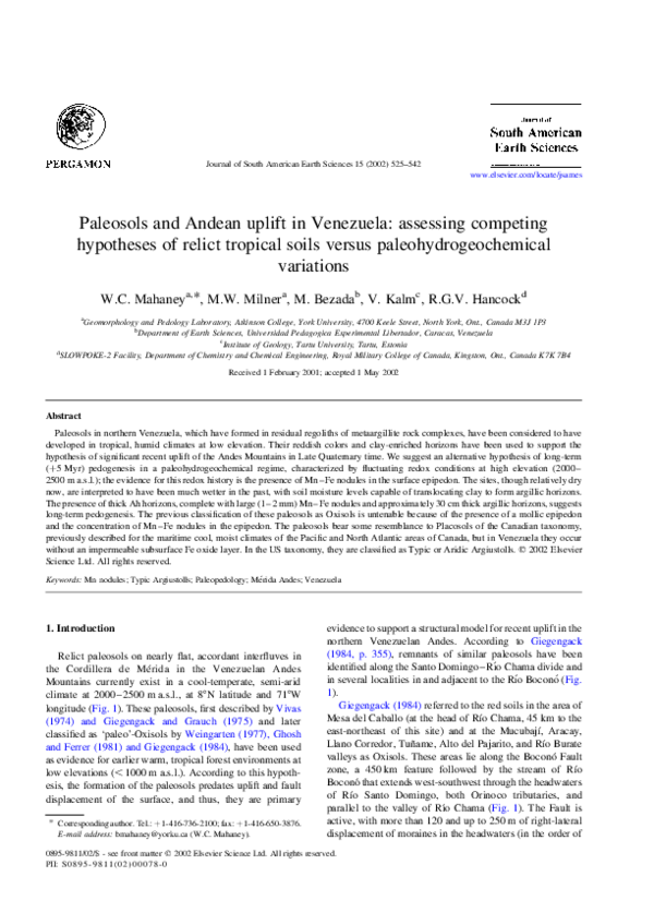 Paleosols and Andean uplift in Venezuela: assessing competing ...