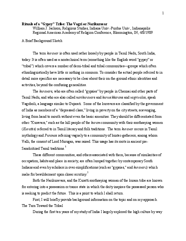 (PDF) Rituals of a "Gypsy" Tribe: The Vagri or Narikuravar
