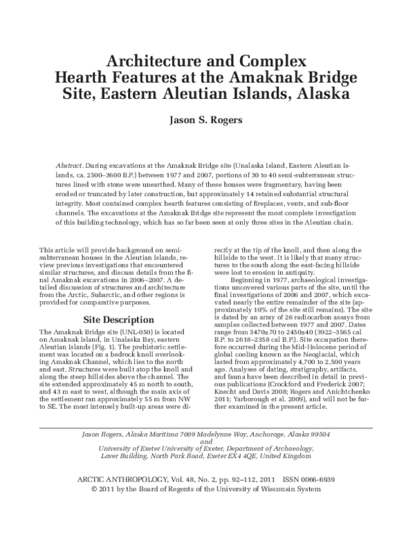 (PDF) Architecture and Complex Hearth Features at the Amaknak Bridge ...