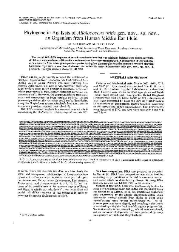 (PDF) Phylogenetic Analysis of Alloiococcus otitis gen. nov. sp. nov ...