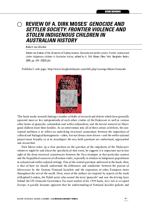 (PDF) Review of A. Dirk Moses' Genocide and settler society: Frontier ...