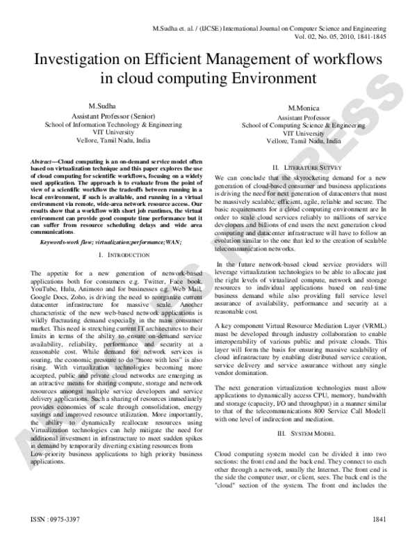 (PDF) Investigation on Efficient Management of workflows in cloud computing Environment M.Sudha