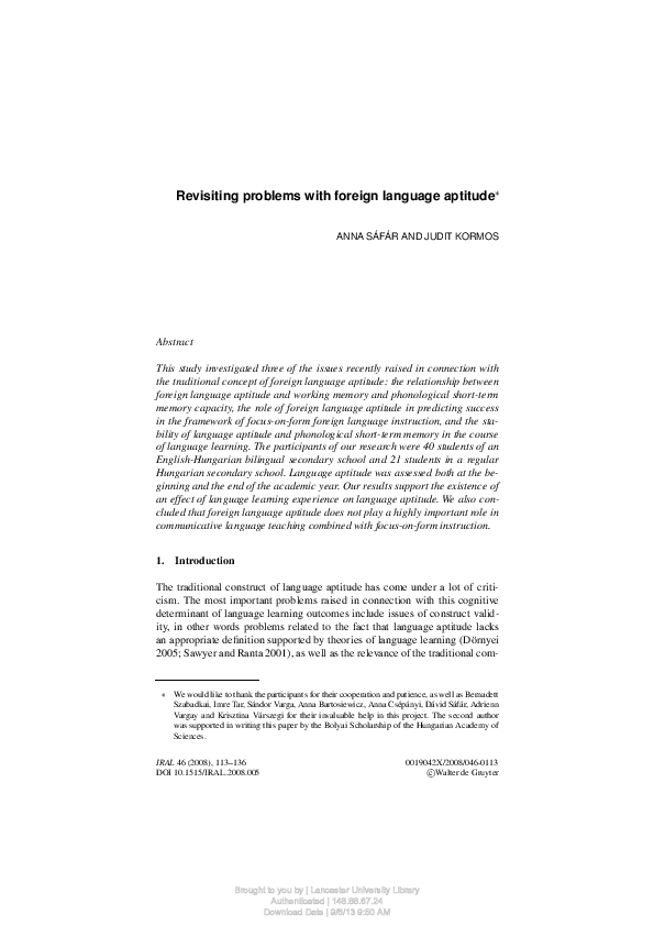 Revisiting problems with foreign language aptitude