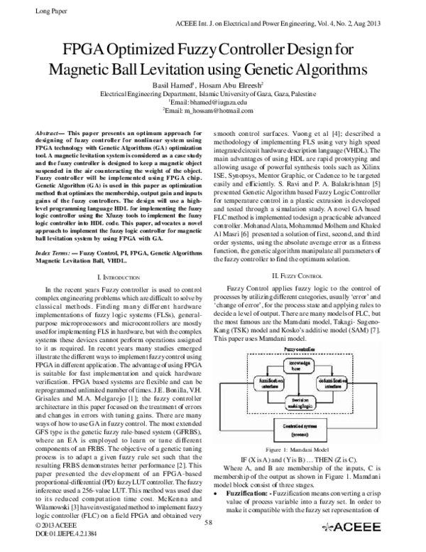 Pdf Fpga Optimized Fuzzy Controller Design For Magnetic Ball