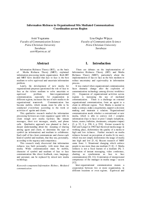 (PDF) Information Richness in Organizational Mix Mediated Communication