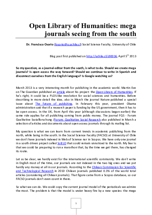(PDF) Open Library of Humanities: mega journals seeing from the south