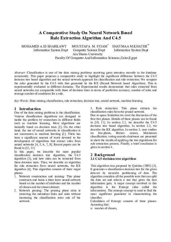 (PDF) A Comparative Study On Neural Network Based Rule Extraction Algorithm And C4.5