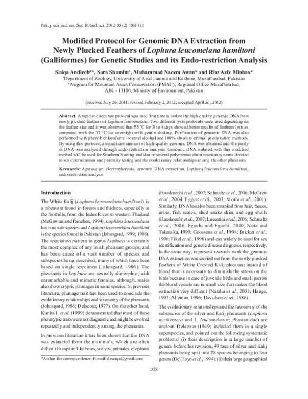 (PDF) Modified Protocol for Genomic DNA Extraction fromNewly Plucked ...
