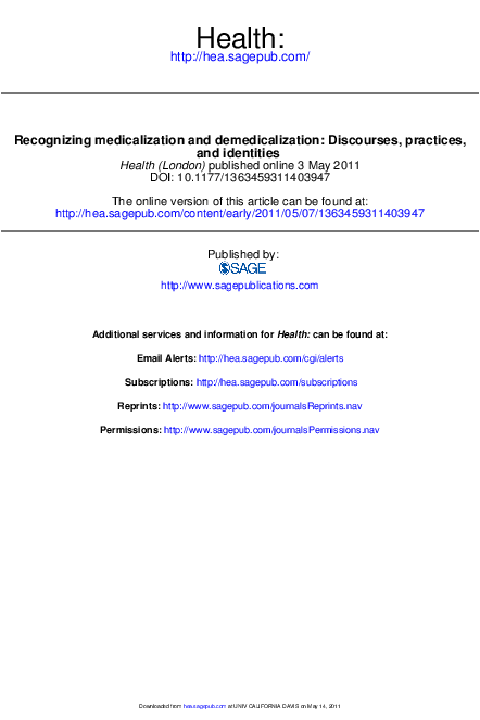 (PDF) Recognizing medicalization and demedicalization: Discourses ...