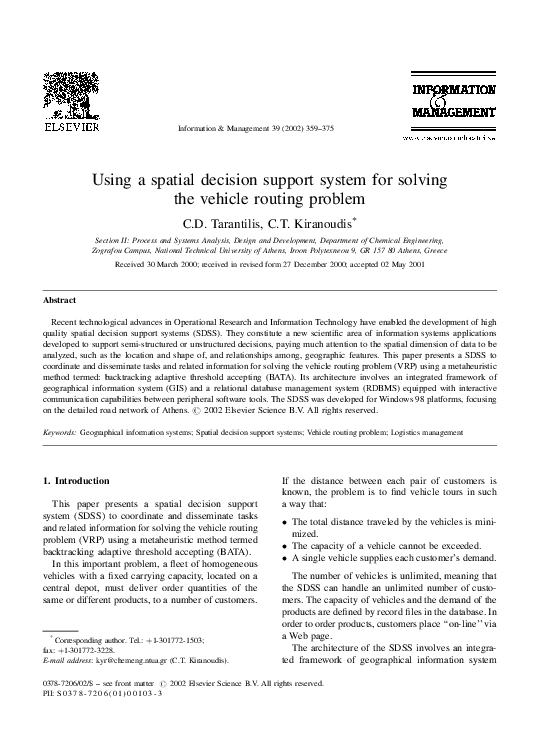 Pdf Using A Spatial Decision Support System For Solving The Vehicle Routing Problem