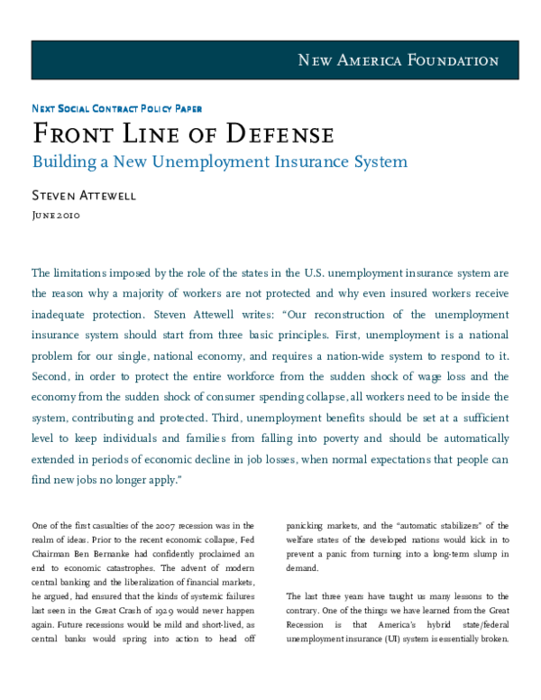 (PDF) Front Line of Defense - Building a New Unemployment Insurance System