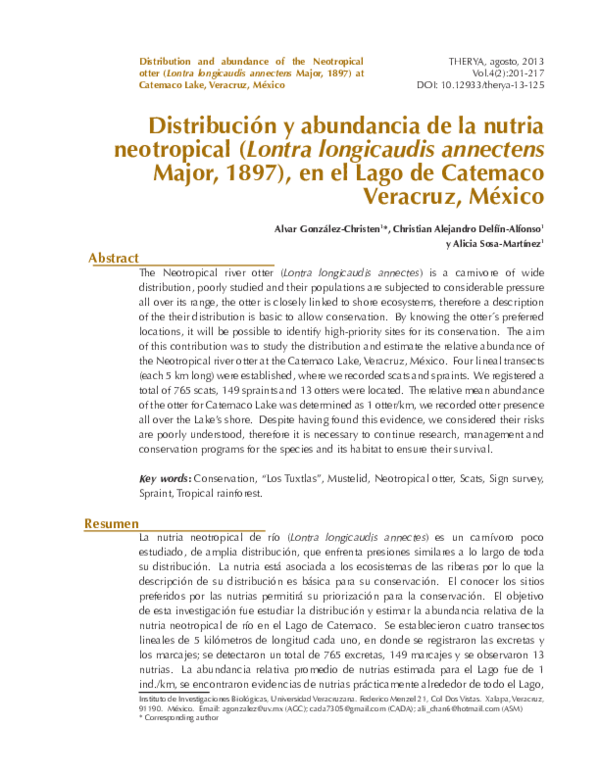 (PDF) Distribución y abundancia de la nutria neotropical (Lontra ...
