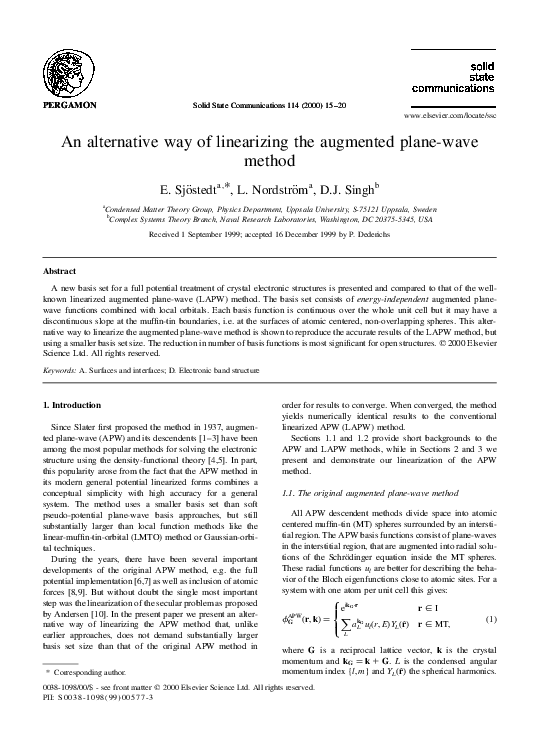 (PDF) An alternative way of linearizing the augmented plane-wave method