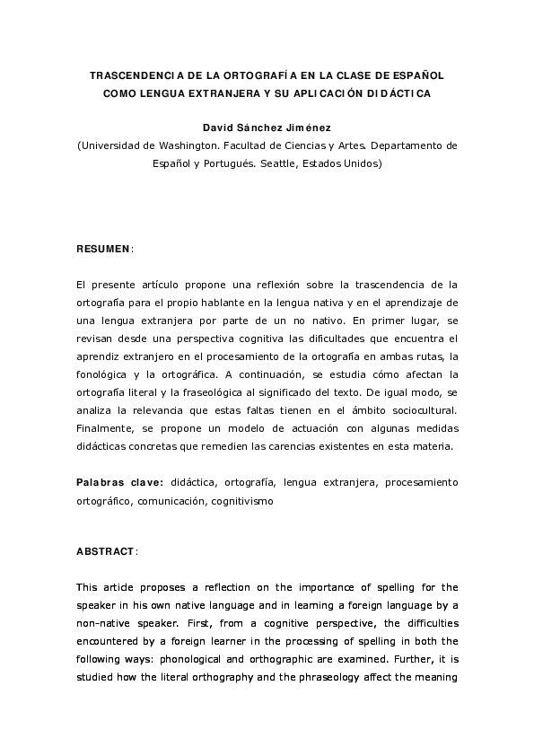 (PDF) La trascendencia de la ortografía en la clase de español como ...