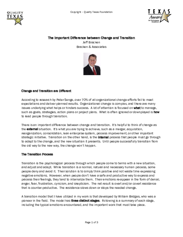 (PDF) The Important Difference between Change and Transition