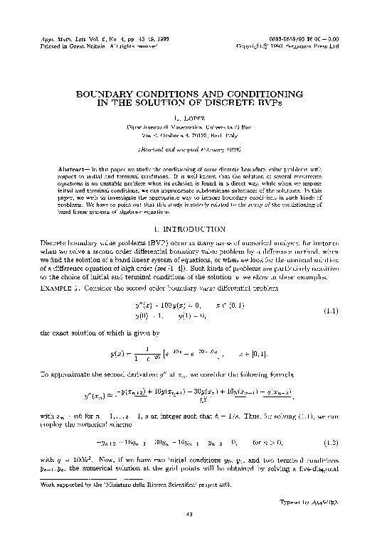 (PDF) Boundary conditions and conditioning in the solution of discrete BVPs