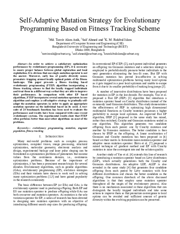 Pdf Self Adaptive Mutation Strategy For Evolutionary Programming
