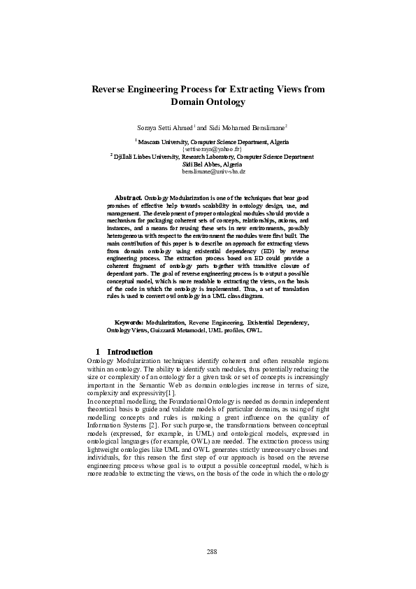 (PDF) Reverse Engineering Process for Extracting Views from Domain Ontology