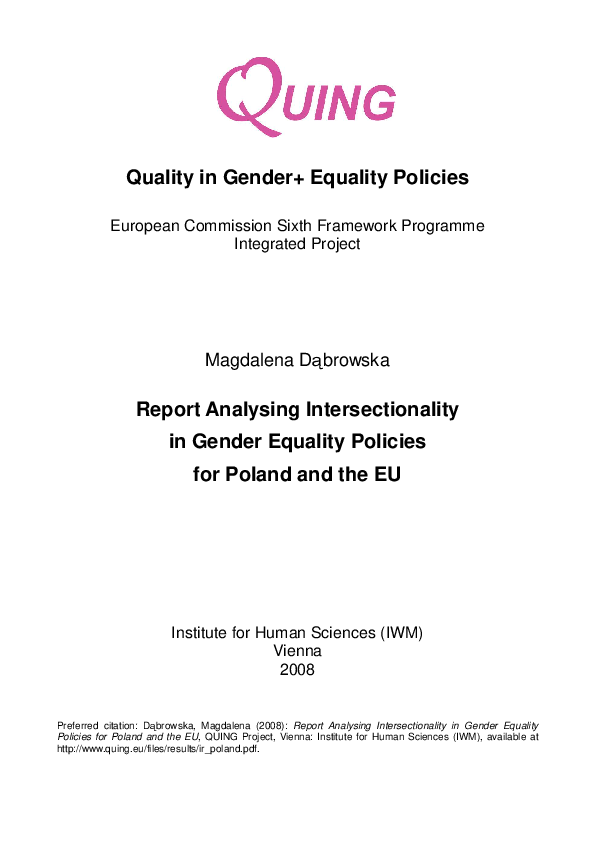 (PDF) Report Analysing Intersectionality in Gender Equality Policies ...