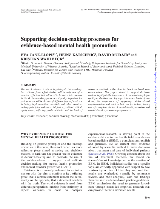 (PDF) Supporting decision-making processes for evidence-based mental health promotion