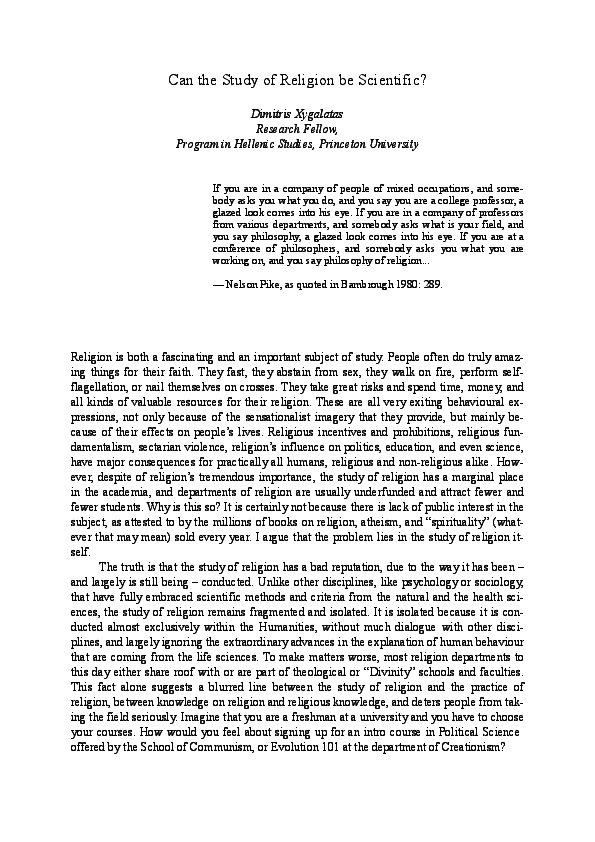 (PDF) Can the Study of Religion be Scientific?