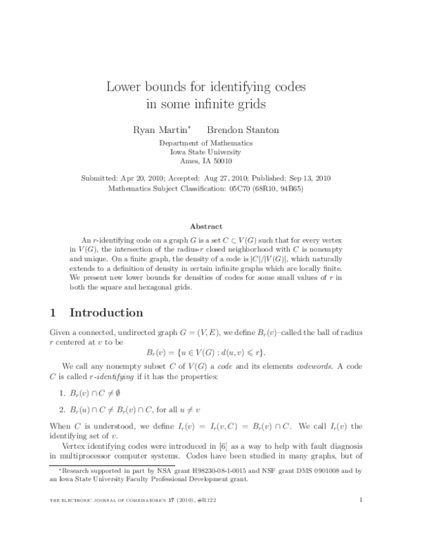 (PDF) Lower bounds for identifying codes in some infinite grids