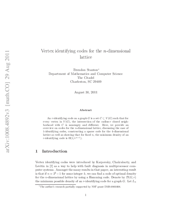 (PDF) Vertex identifying codes for the n-dimensional lattice
