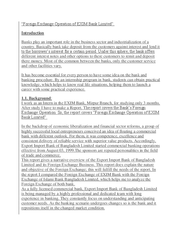 (DOC) Foreign Exchange Operation of EXIM Bank Limited