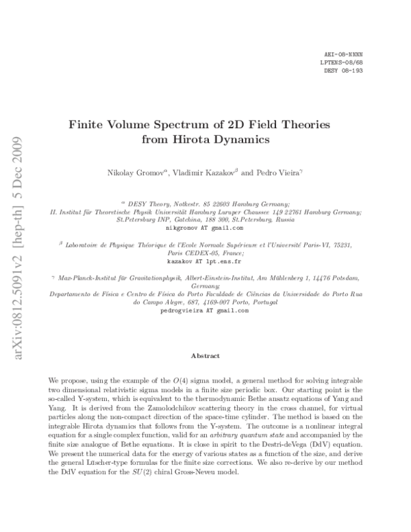 Pdf Finite Volume Spectrum Of 2d Field Theories From Hirota Dynamics