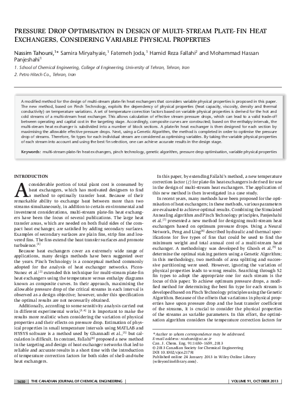 (PDF) Pressure Drop Optimization in Design of Multi-Stream Plate-Fin Heat Exchangers ...