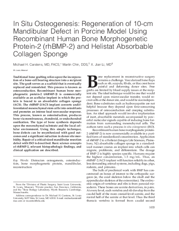 (PDF) In Situ Osteogenesis: Regeneration of 10-cm Mandibular Defect in ...